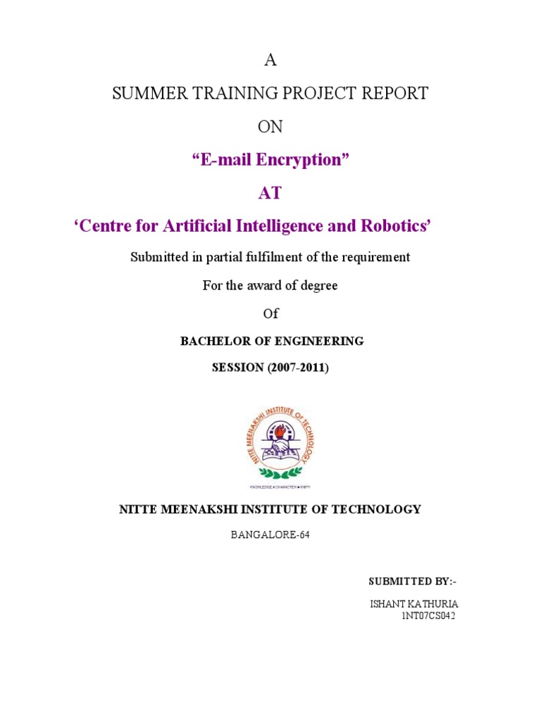 A Summer Training Project Report ON: "E-Mail Encryption" AT Centre For Artificial Intelligence ...