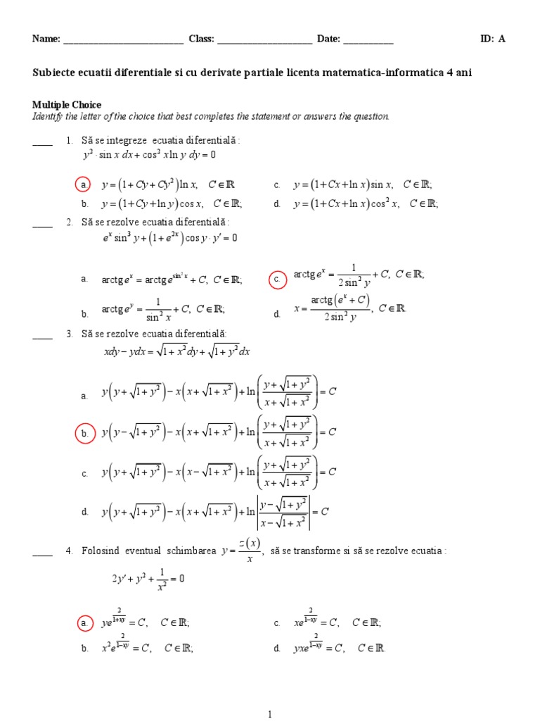 ecuatii diferentiale si cu derivate partiale