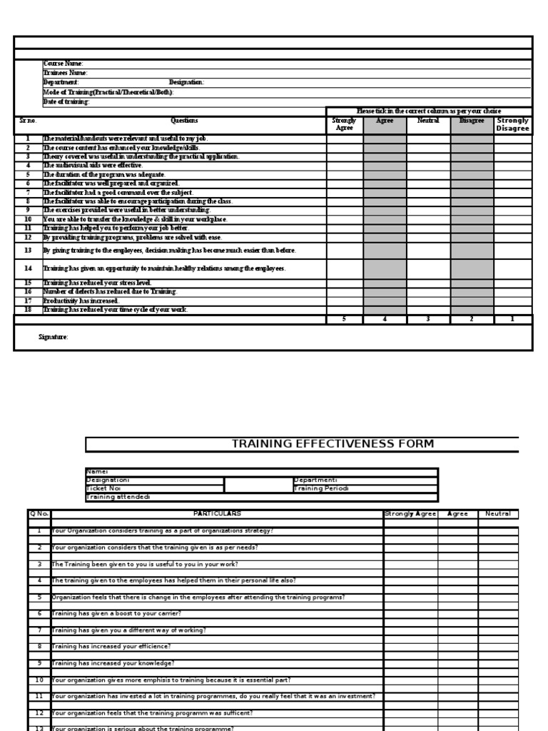 Questionnaire On Training Evaluation | PDF | Facilitator | Theory