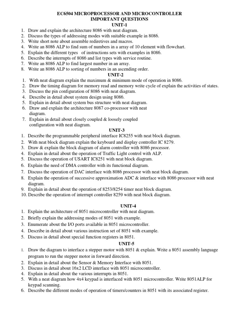 Ec6504 Microprocessor and Microcontroller Important Questions UNIT-1 ...