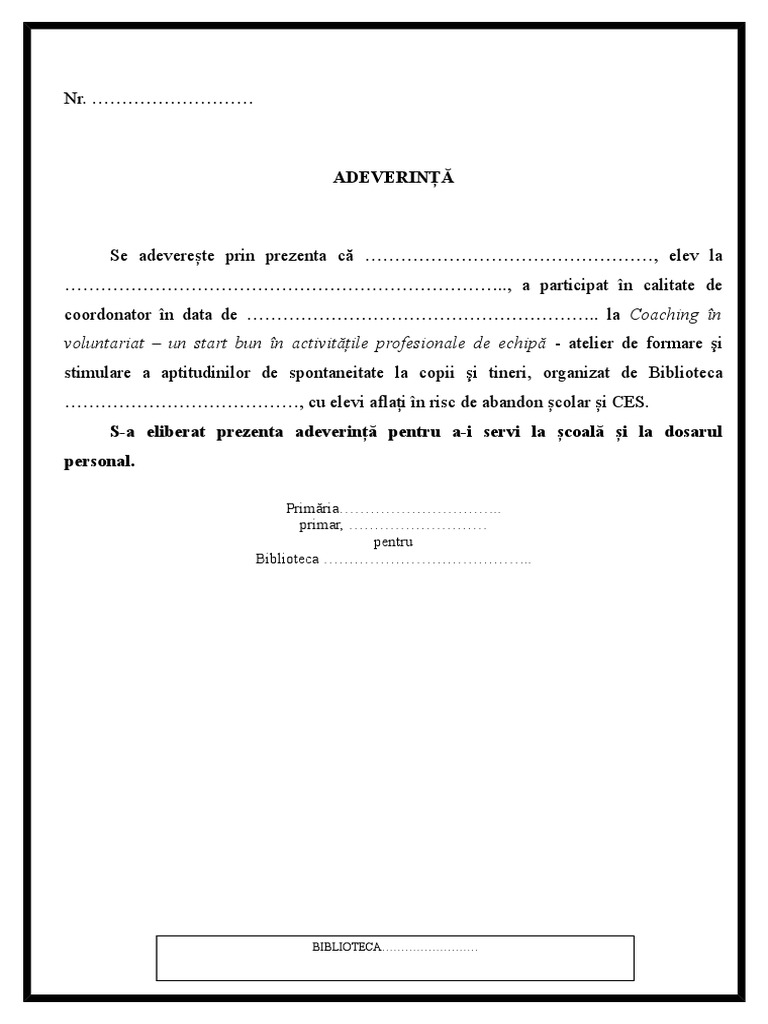Model Adeverinta Voluntar | PDF