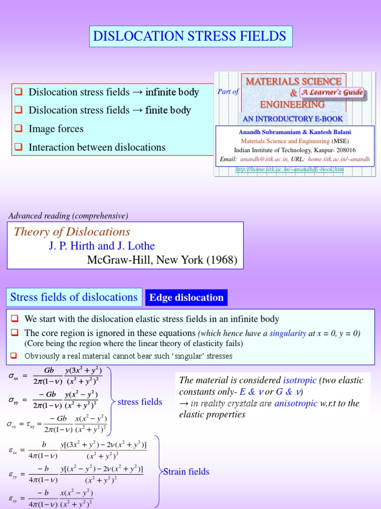 Dislocation Stress Fields: Theory of Dislocations | PDF | Dislocation ...