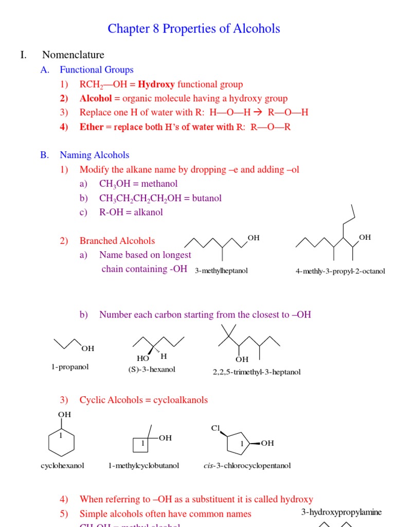 Comprehensive Overview of Alcohol Properties, Nomenclature, Structures ...