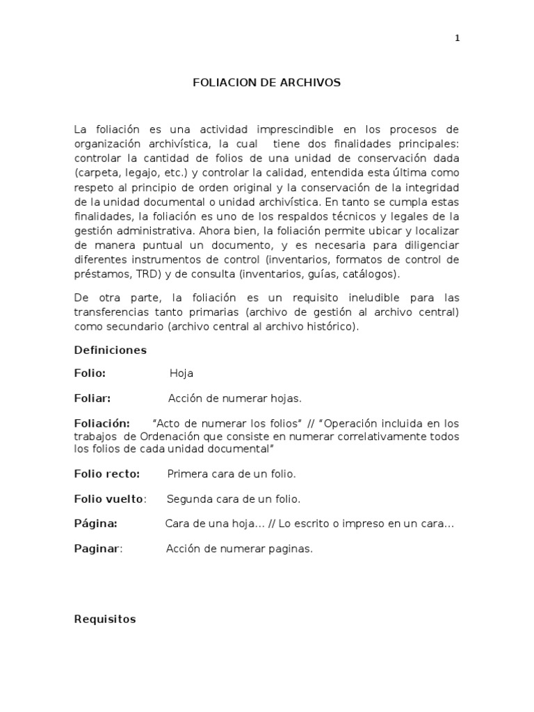 Foliacion en Archivos | Documento | Ciencia y Tecnología