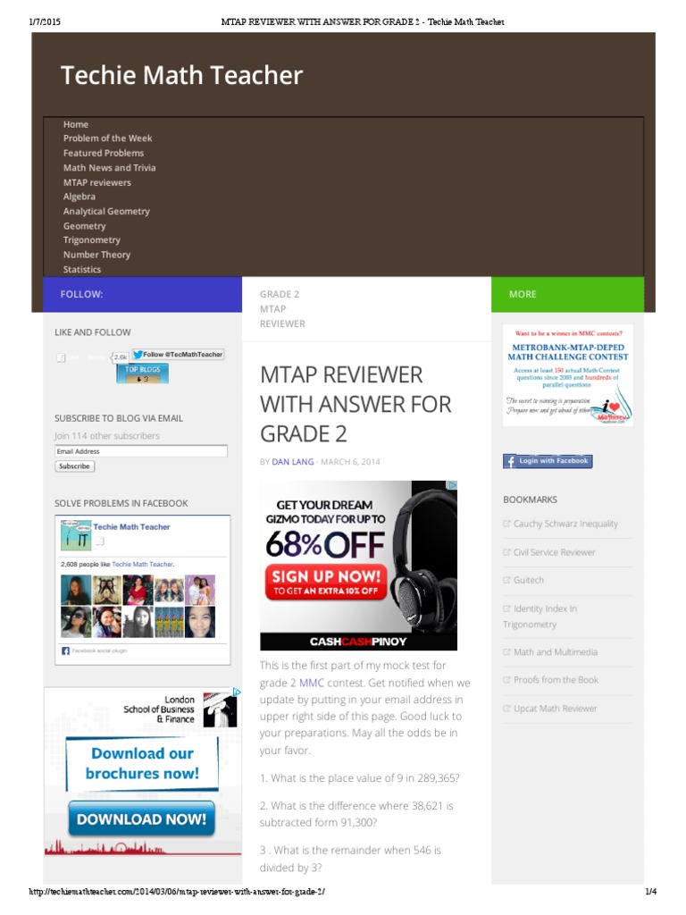 Mtap Reviewer With Answer For Grade 2 Techie Math Teacher - 2 PDF | PDF ...