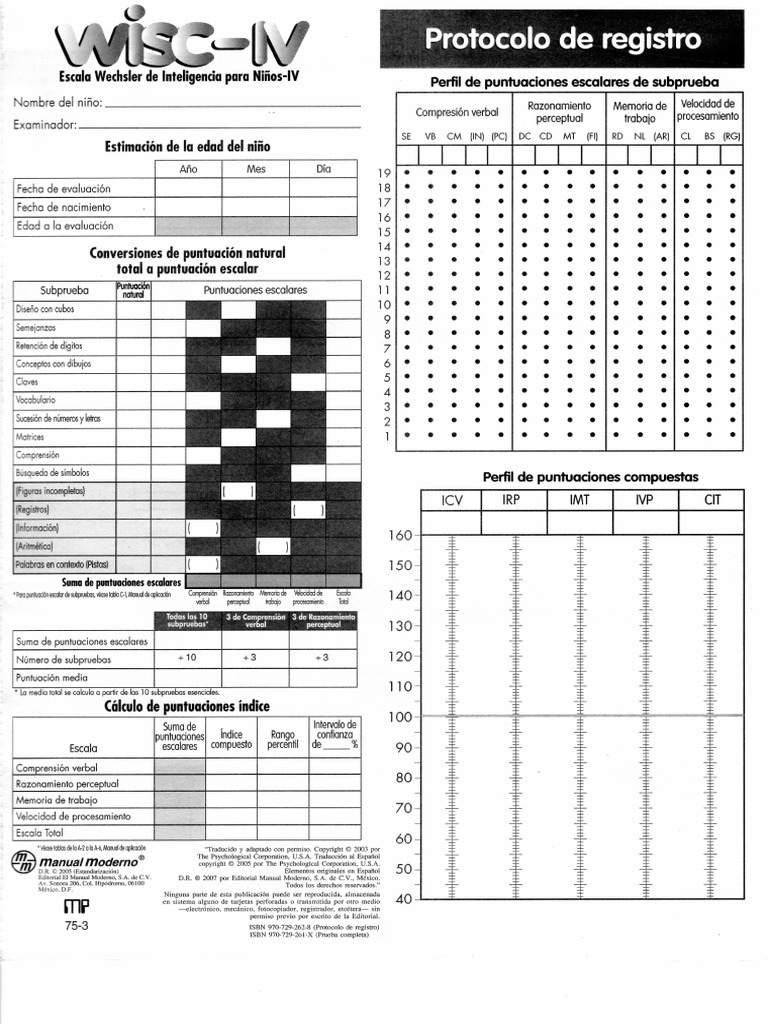 Protocolo Wisc IV | PDF | Psicología Educacional | Inteligencia