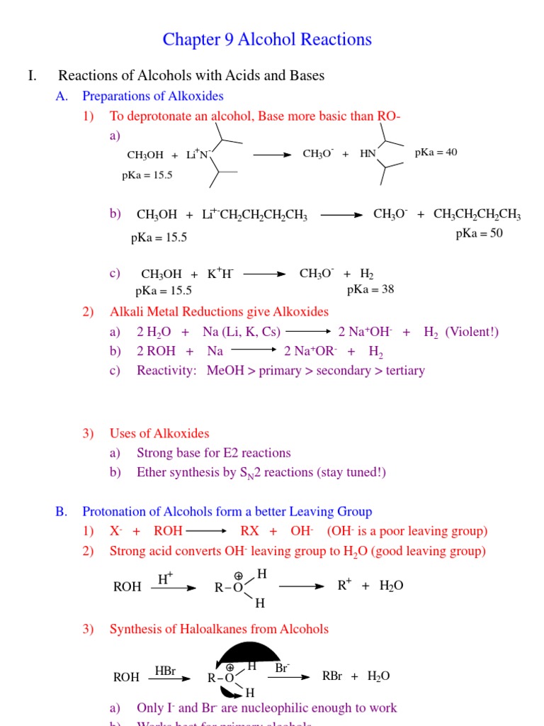 Alcohol Reactions: Mechanisms & Applications | PDF | Ester | Hydrogen