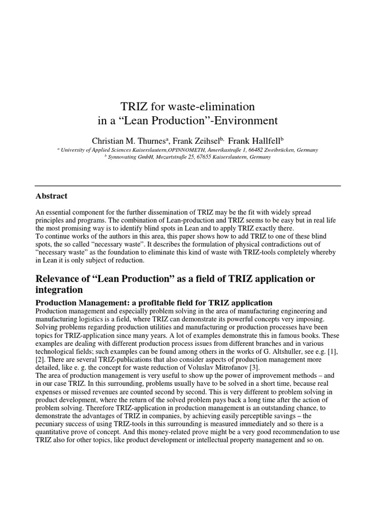 2014 Trizfest Triz For Waste Reduction To Trizjournal | PDF | Lean ...