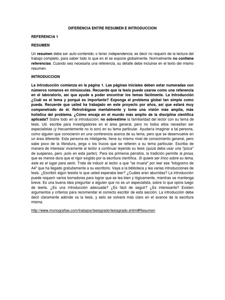 Diferencia Entre Resumen e Introduccion | PDF | Epistemología | Ciencia ... Diferencia Entre Resumen e Introduccion | PDF | Epistemología | Ciencia ...