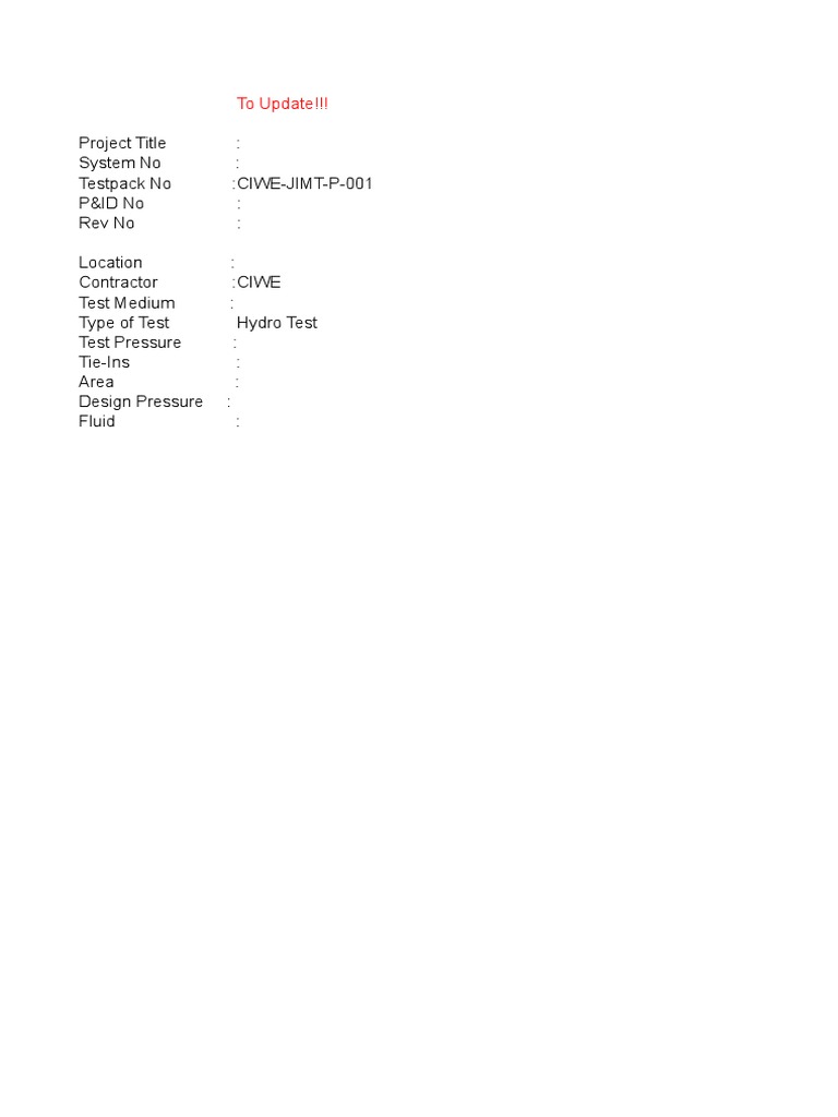 Test Pack Sample | PDF | Valve | Pipe (Fluid Conveyance)