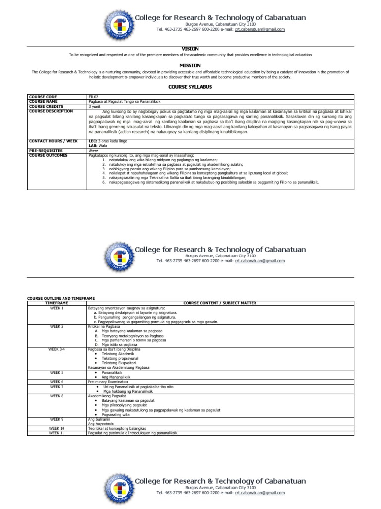 Course Syllabus Obe Fil 2 | PDF