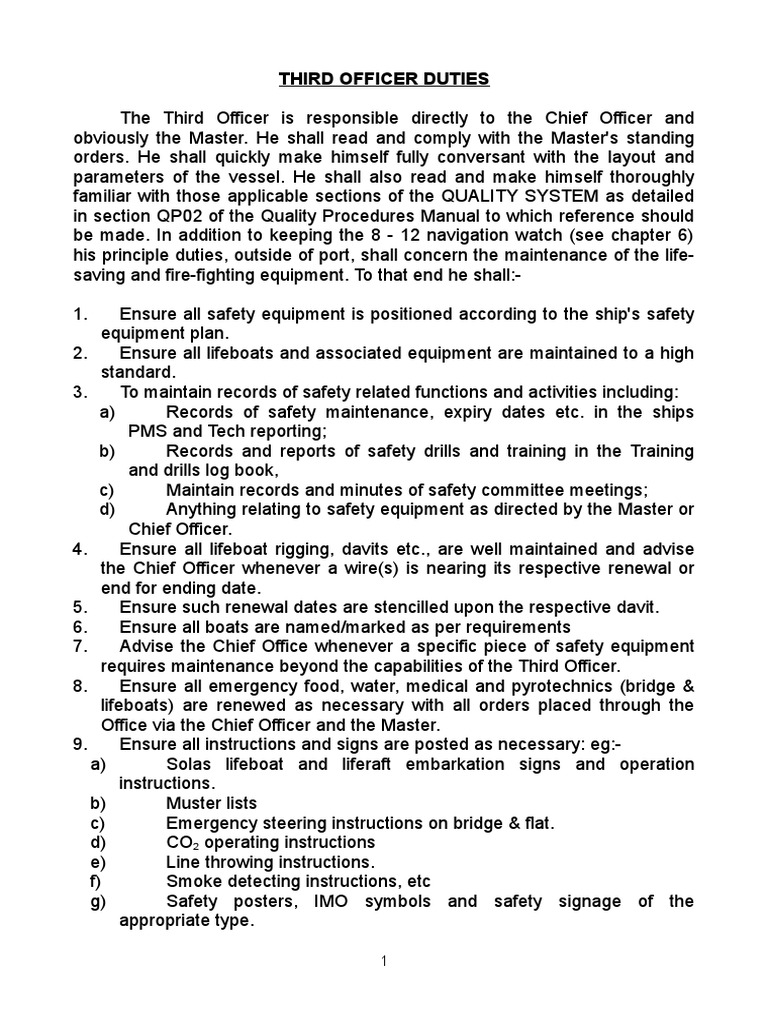 Third Officer Duties: Maintain Safety Equipment | PDF | Flag | Ships