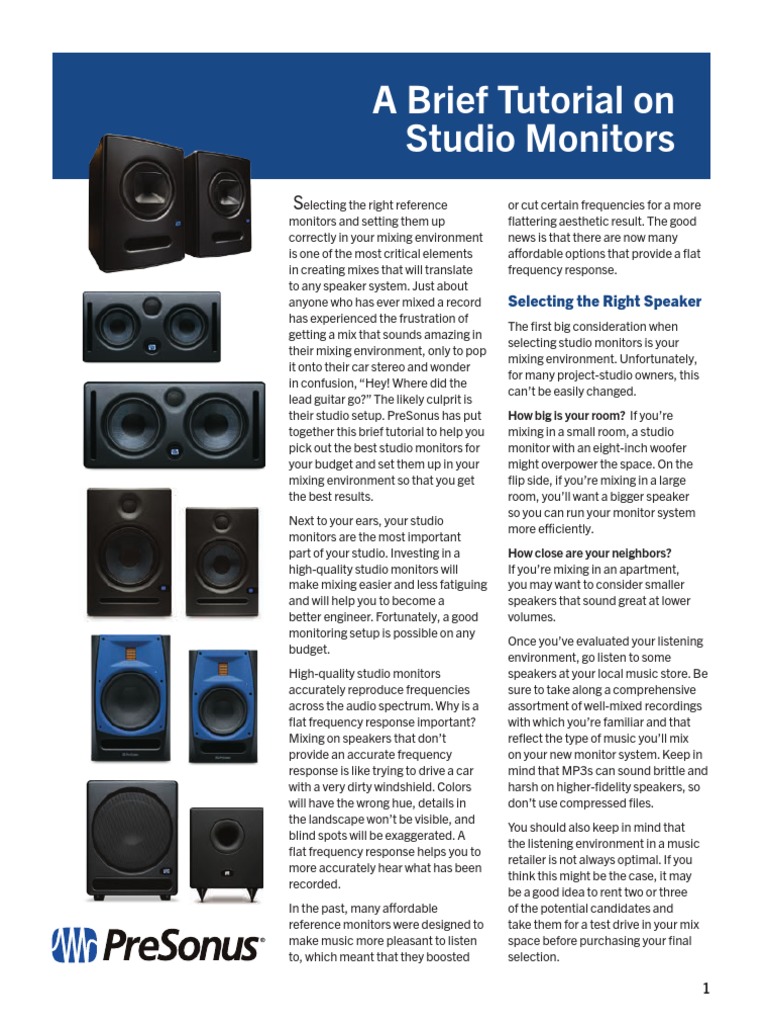 A Brief Tutorial On Studio Monitors: Selecting The Right Speaker | PDF