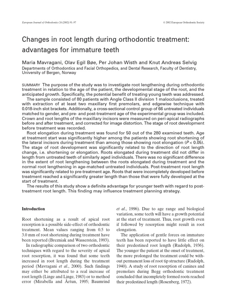 Root Length Changes in Orthodontics | PDF | Orthodontics | Human Tooth