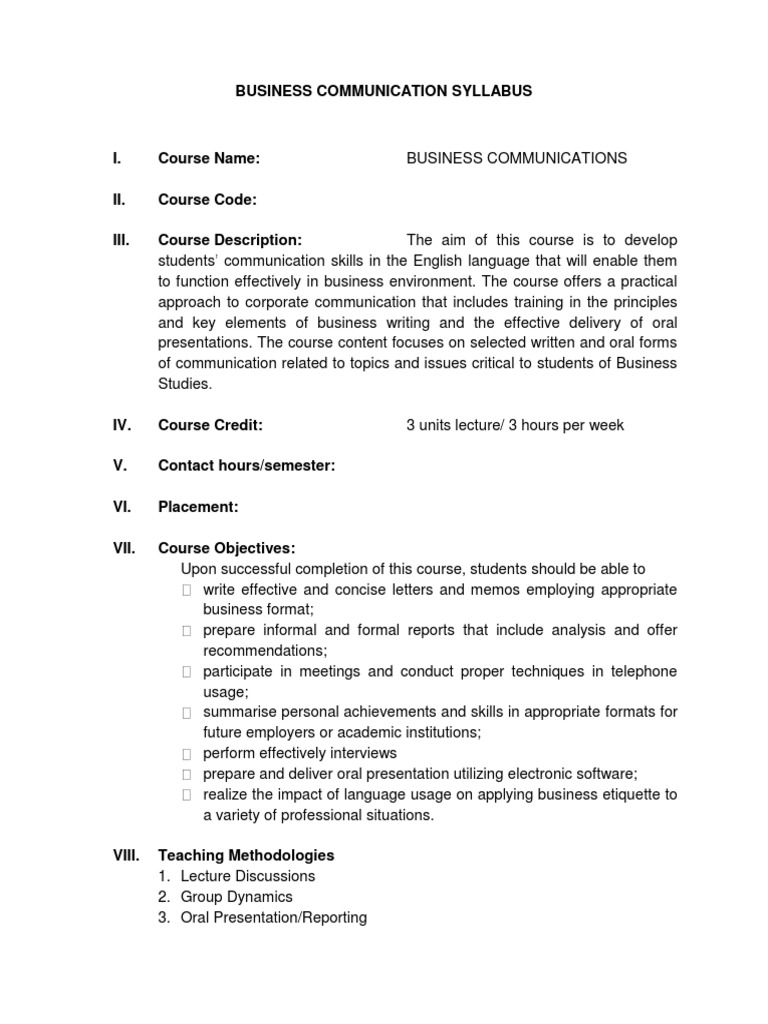 Business Communication Syllabus | PDF | Lecture | Memorandum