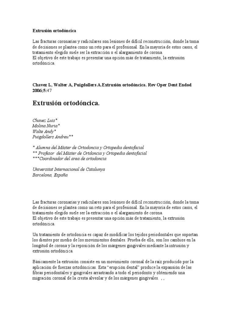 Extrusión Ortodóncica: Alternativa Efectiva | PDF | Hueso | Cara