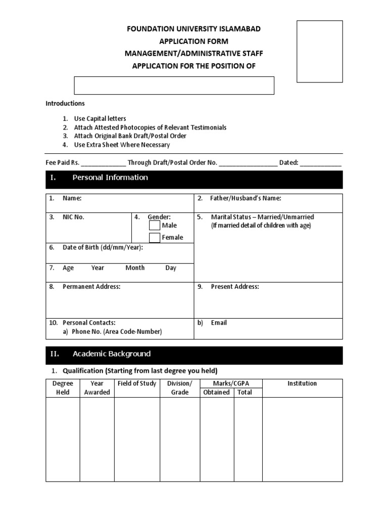 Foundation University Islamabad Application Form Management ...
