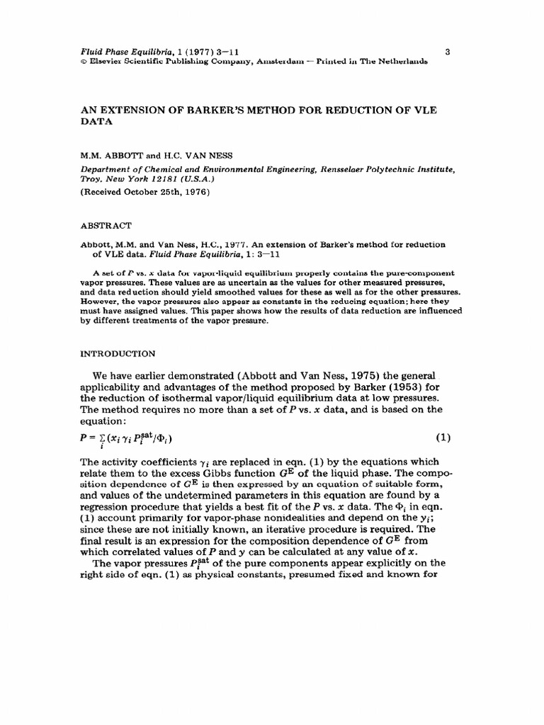 An Extension of Barker's Method For Reduction of VLE Data | PDF | Regression Analysis | Errors ...