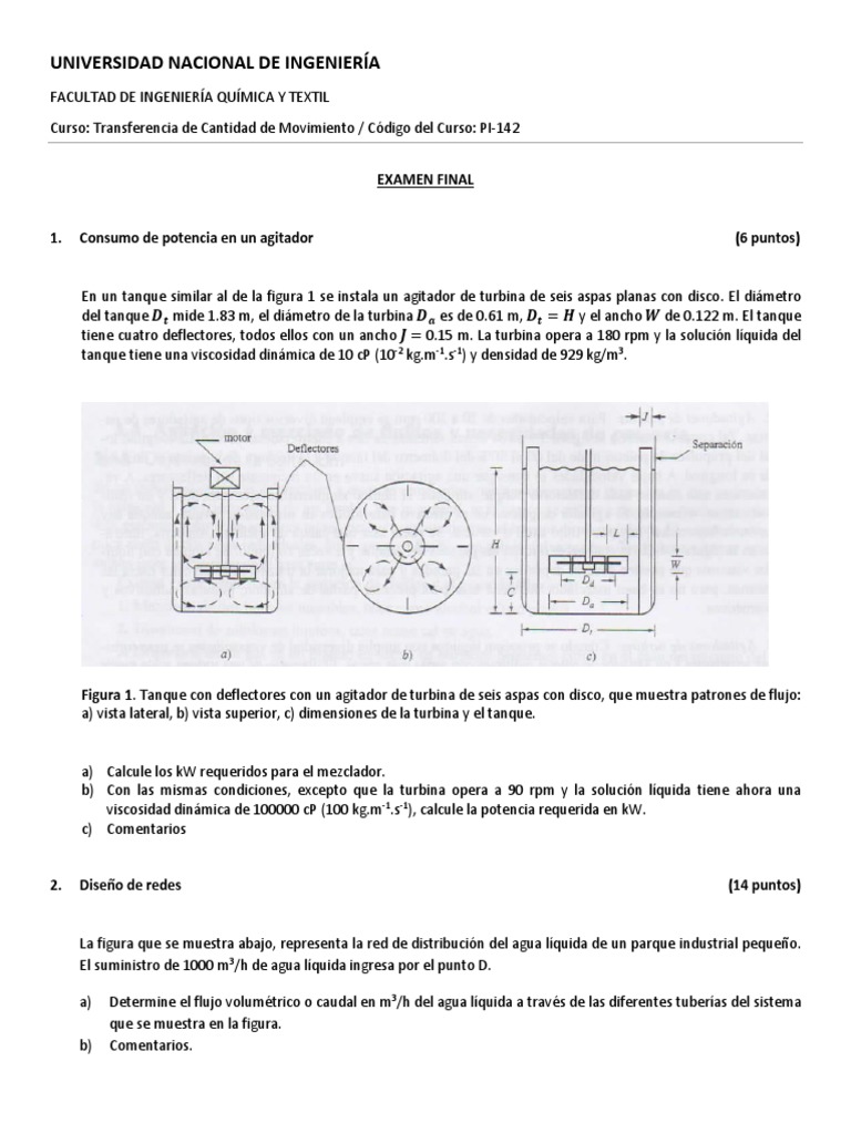 Examen Final PI 142 2014 1 | PDF | Tanques | Agua