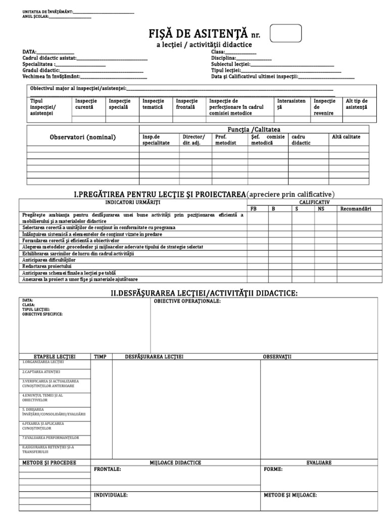 Model Fisa de Asistenta | PDF