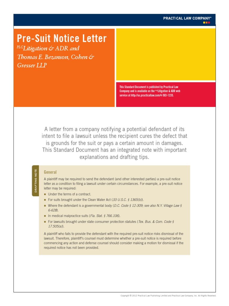 Pre-Suit Notice Letter | PDF | Lawsuit | Damages