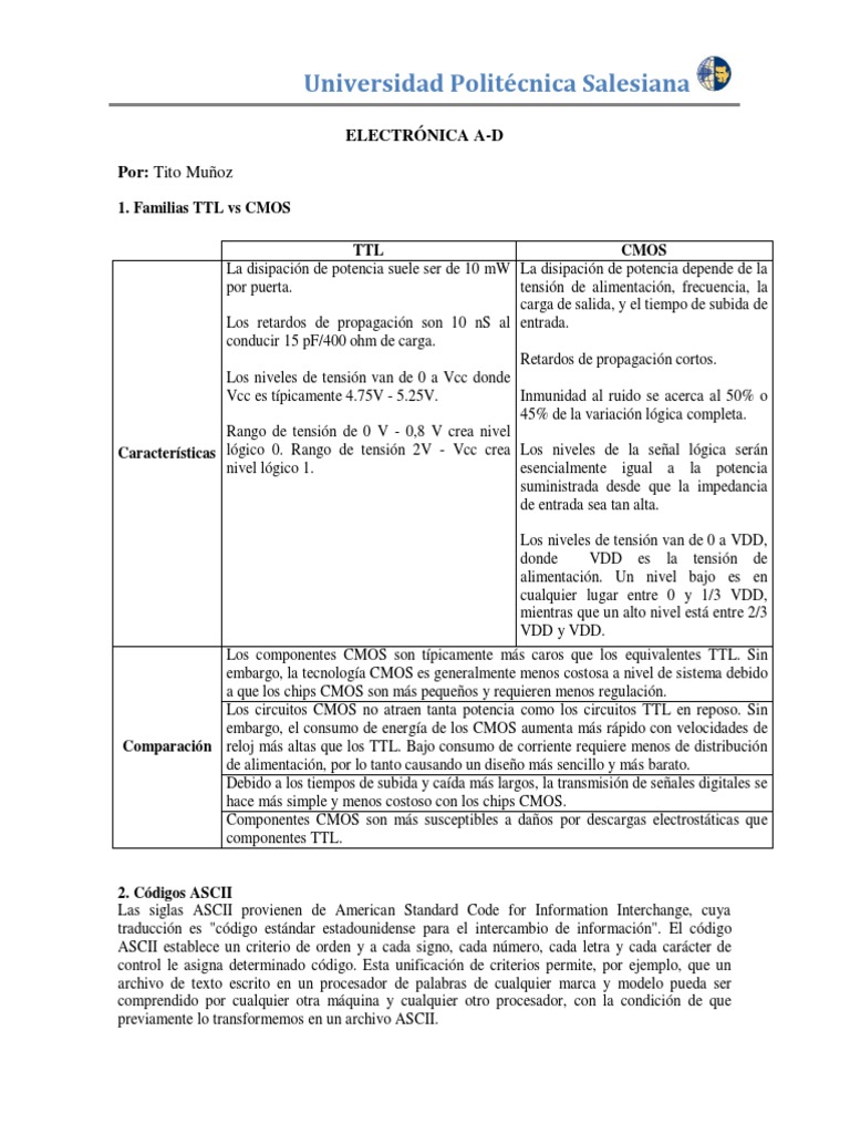 TTL VS Cmos | PDF | Ascii | Cmos
