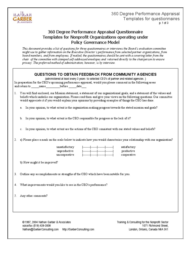 360 Degree Questionnaire Pdf