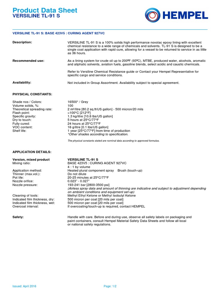 Pds Versiline Tl-91 S En-Us | PDF | Epoxy | Celsius