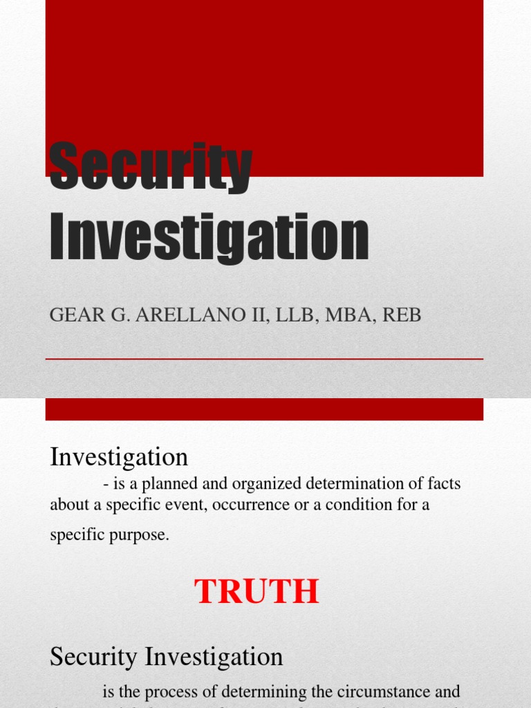 Security Investigation: Gear G. Arellano Ii, LLB, Mba, Reb | PDF