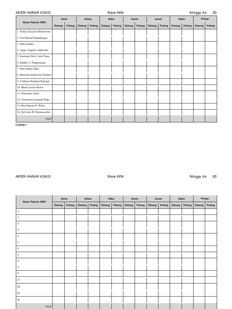 Form Absen Harian Koas | PDF
