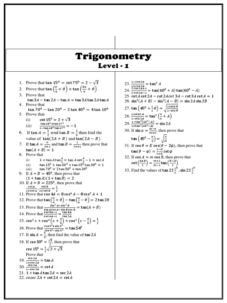 Trigonometry Level 1 | PDF