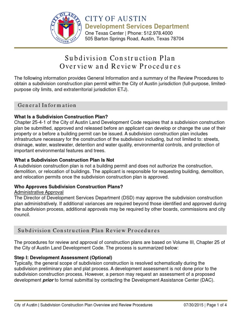 Subdivision Construction Plan Overview and Review Procedures | PDF | Cheque | Government Information