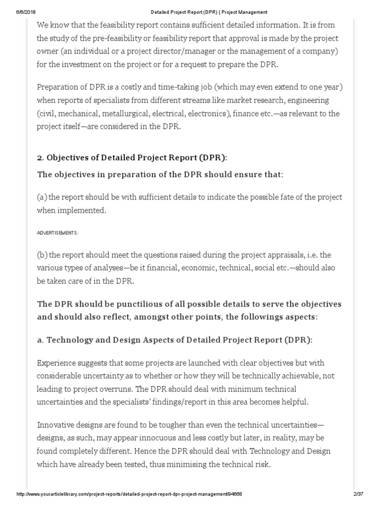 Detailed 2project Report (DPR) - Project Management | PDF | Technology ...