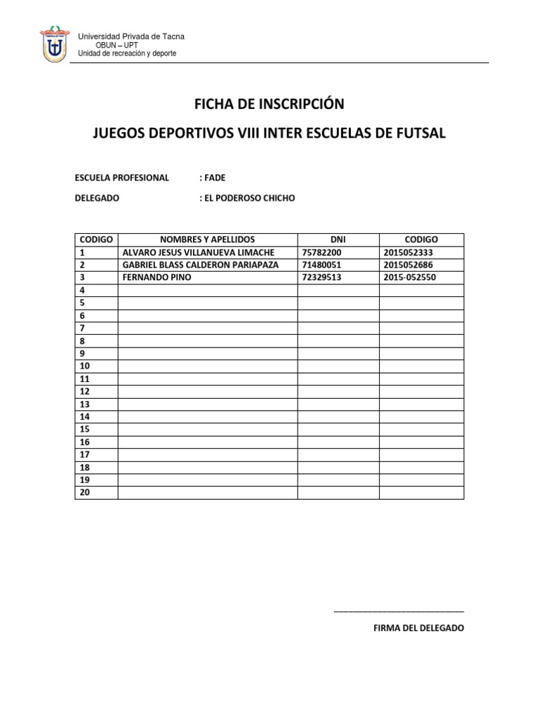 Inscripción Futsal FADE: Juegos Inter Escuelas | PDF