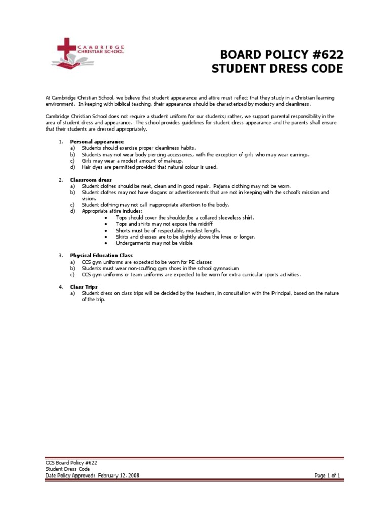 #622 Student Dress Code | PDF | Modesty | Clothing