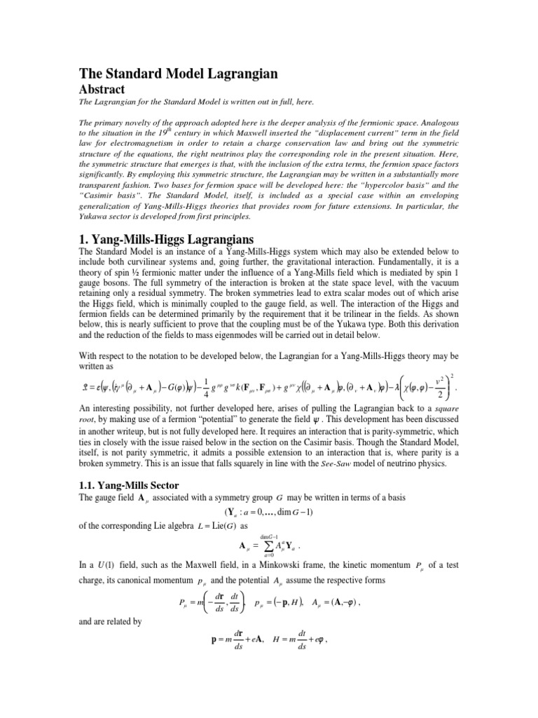 Standard Model Lagrangian in Detail With Gravity Included. | PDF | Standard Model | Gauge Theory