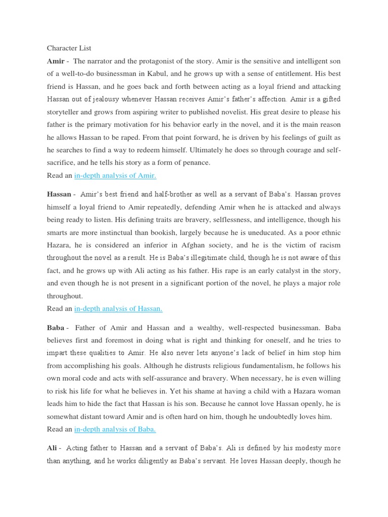 Character Guide to The Kite Runner | PDF