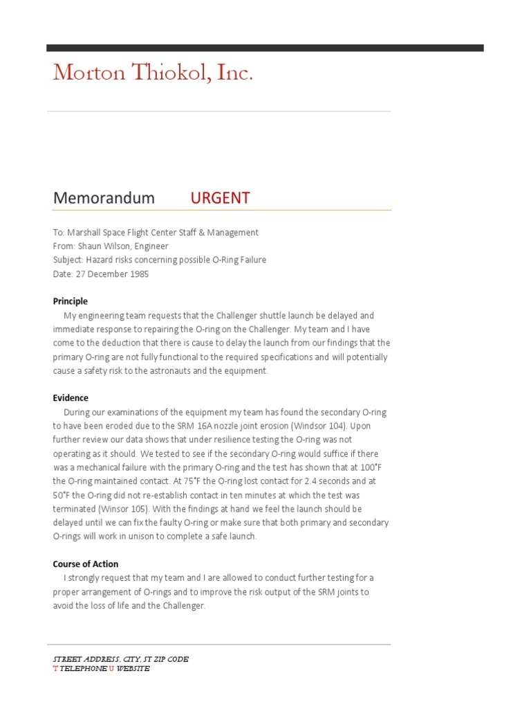 Challenger Memo - Draft 1 | PDF