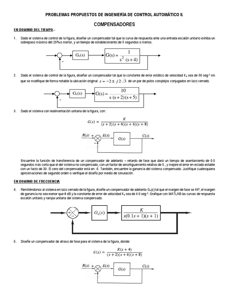 Hoja de Problemas #1 | PDF | Sistema de control | Ingeniería de control