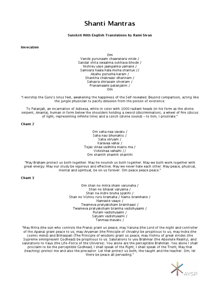 Shanti Mantras Sanskrt With English Translation | PDF | Brahman | Hindu ...