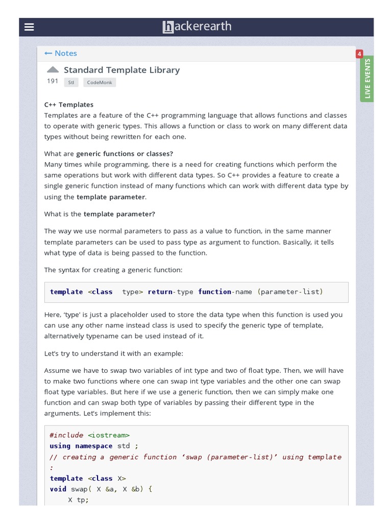 Standard Template Library Hackerearth Pdf Array Data Structure Parameter Computer