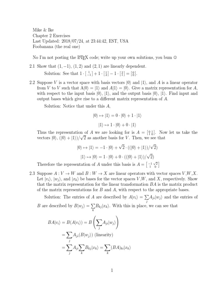 Quantum Computation and Quantum Information Chapter 2 Exercises, by ...