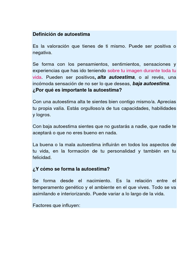 Definición de Autoestima | PDF | Autoestima | Adolescencia