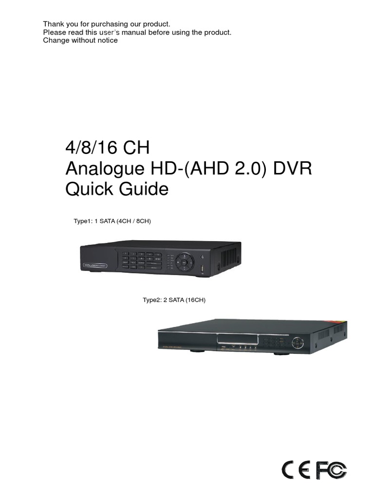 AHD 2.0 DVR Quick Operation Guide | PDF | Usb | Hdmi