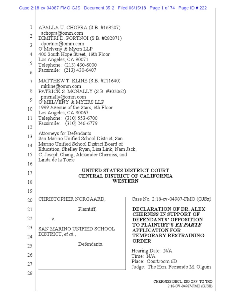 Cherniss Declaration | PDF | Sexual Harassment | Complaint