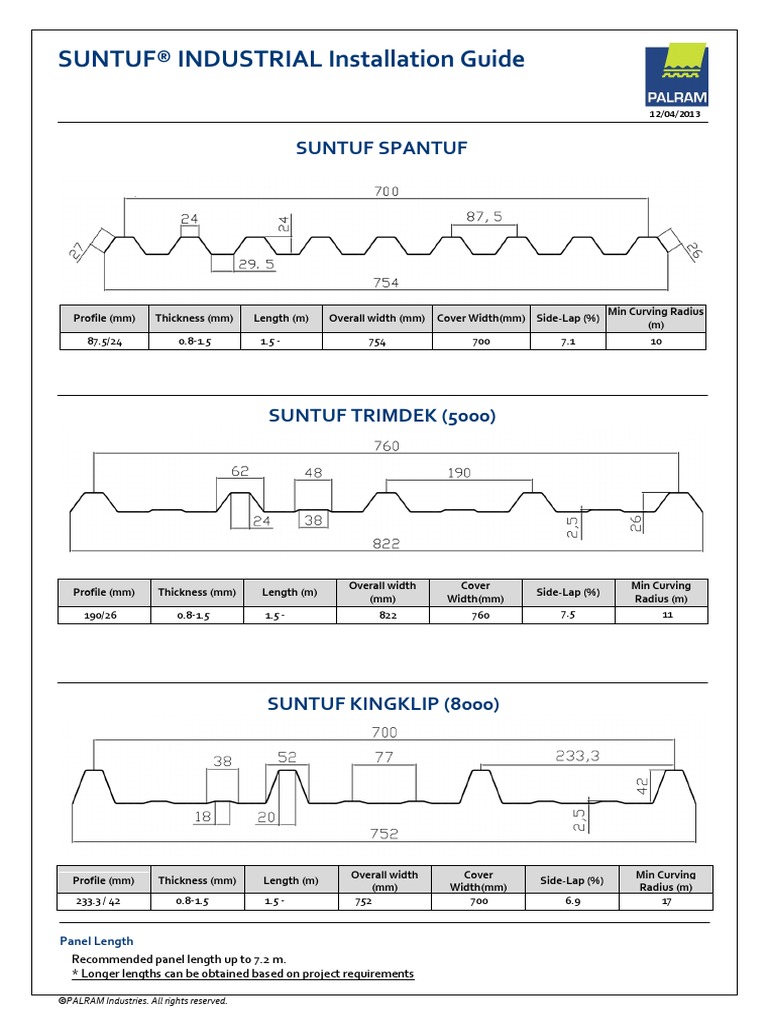 SUNTUF 8000 5000 Spandek Industrial Installation Guide | PDF | Roof | Screw