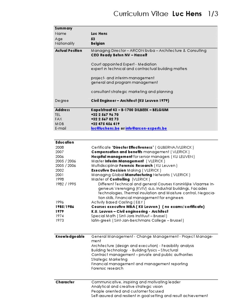 CV of Luc Hens: Architecture & Management | PDF | Business | Science ...