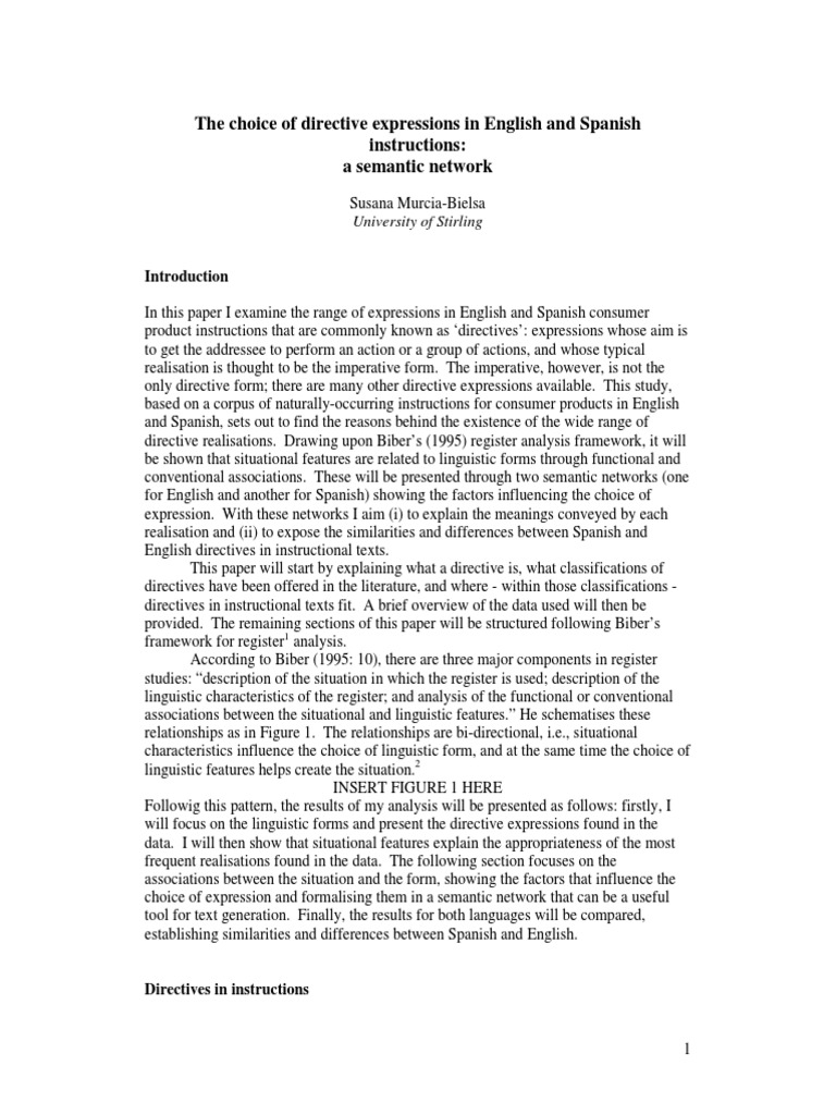 The Choice of Directive Expressions in English and Spanish Instructions ...