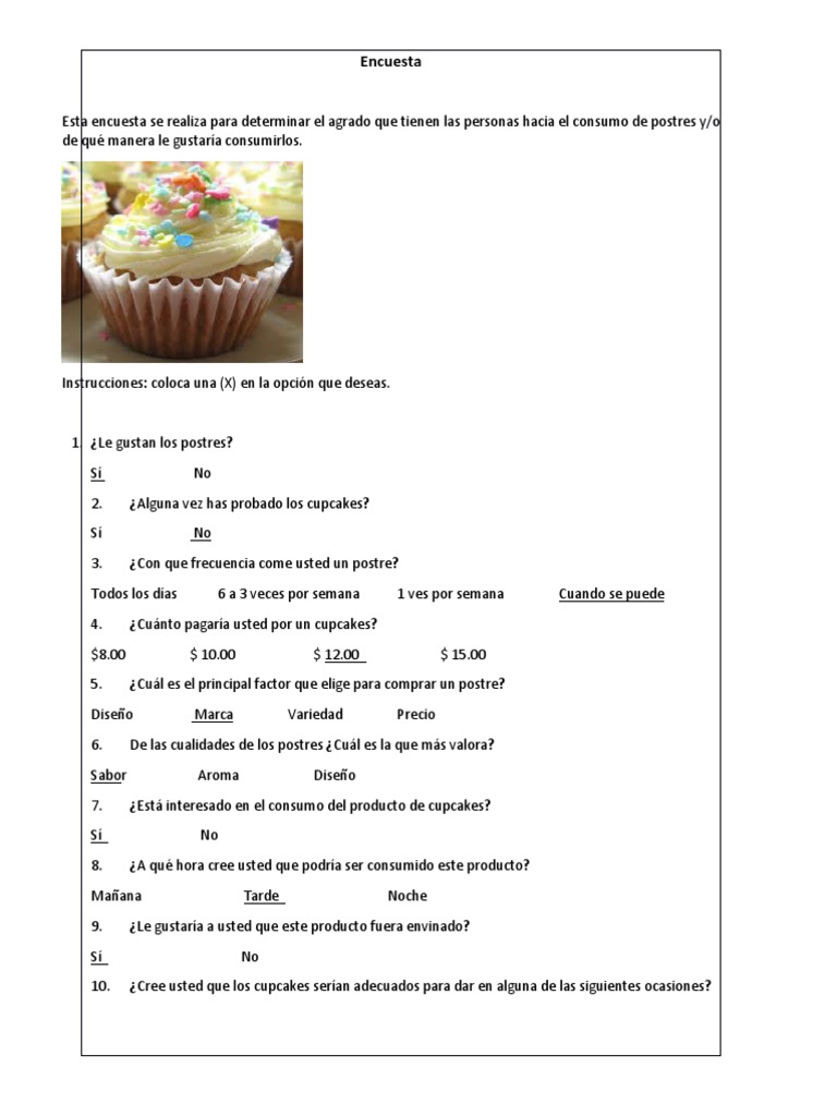 Encuesta sobre preferencias de postres | PDF | Cocina, comidas y vino ...