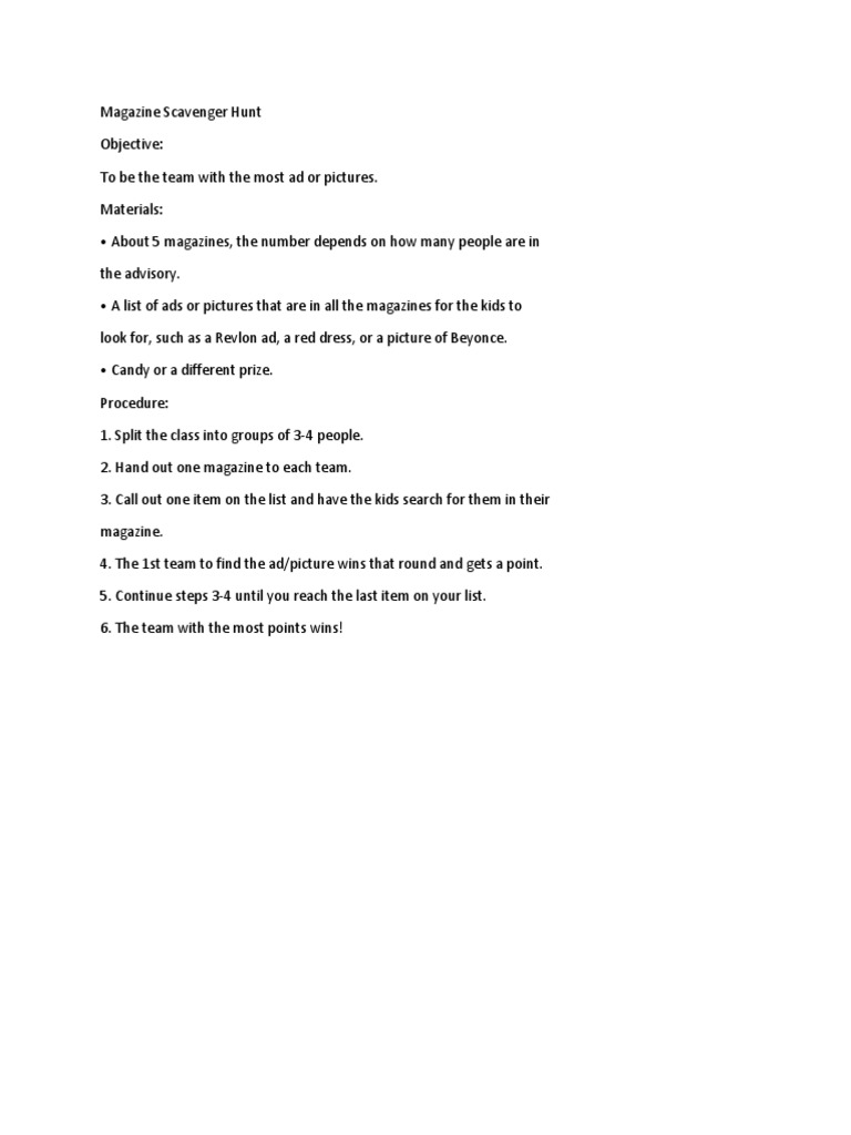 Magazine Scavenger Hunt | PDF